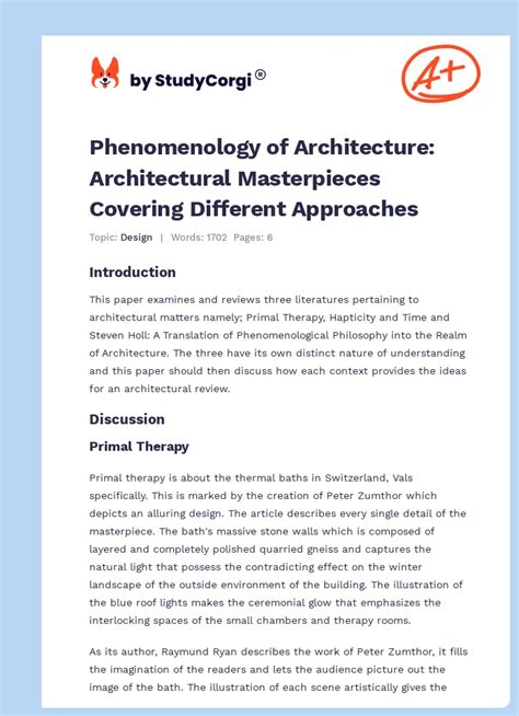 Phenomenology Of Architecture Architectural Masterpieces Covering Different Approaches Free