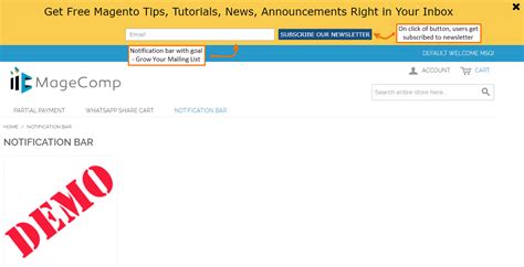 newsletter subscription notification bar in frontend support portal
