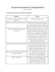 Visual Arts Assessment Study Questions Docx Visual Arts Assessment Study Questions Topic