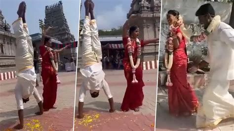 Bride Groom Viral Video वधूला पाहून नवरदेव डोक्यावर उभा राहिला Pre
