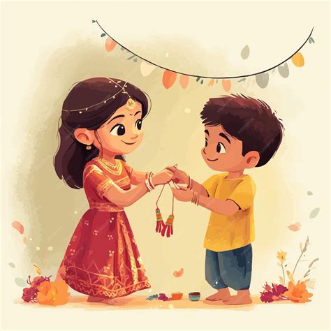 Deepavali Illustration Of Brother And Sister On Diwali Festival Of