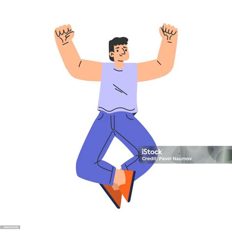 행복한 남자 캐릭터는 긍정적인 분위기 벡터 삽화를 가지고 기뻐하고 환호한다 감정에 대한 스톡 벡터 아트 및 기타 이미지 감정
