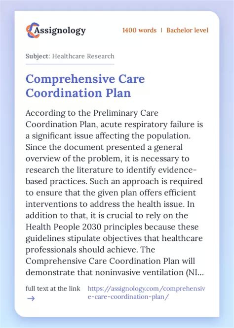 Comprehensive Care Coordination Plan Healthcare Essay Example