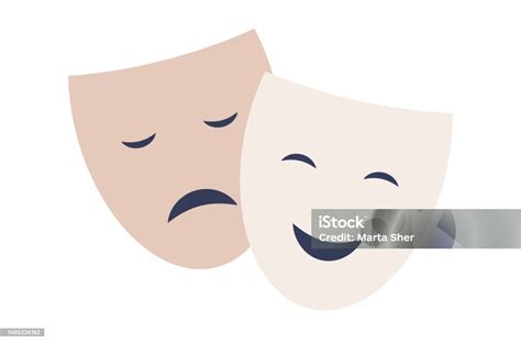 코미디와 비극 연극 마스크 아이콘 가장한 표시 벡터 플랫 일러스트 레이 션 가면 무도회에 대한 스톡 벡터 아트 및 기타 이미지