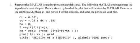 Solved 1 Suppose That Matlab Is Used To Plot A Sinusoidal