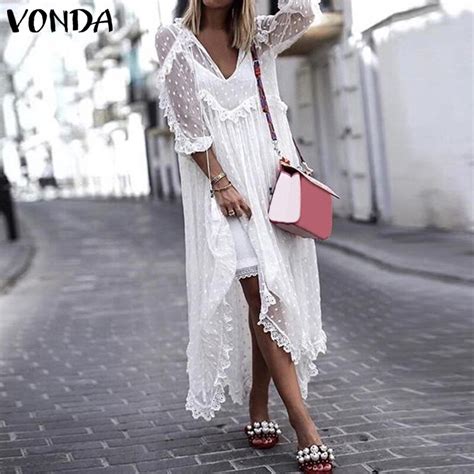 Vonda Women Bohemian Dress Summer Women Dress Summer White Lace