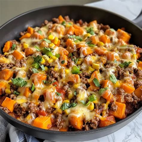 Cheesy Tex Mex Ground Beef And Sweet Potato Skillet 30 Minutes Ultimate