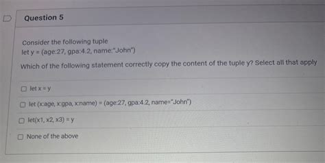 Solved Question 5Consider The Following Tuplelet Age 27 Chegg