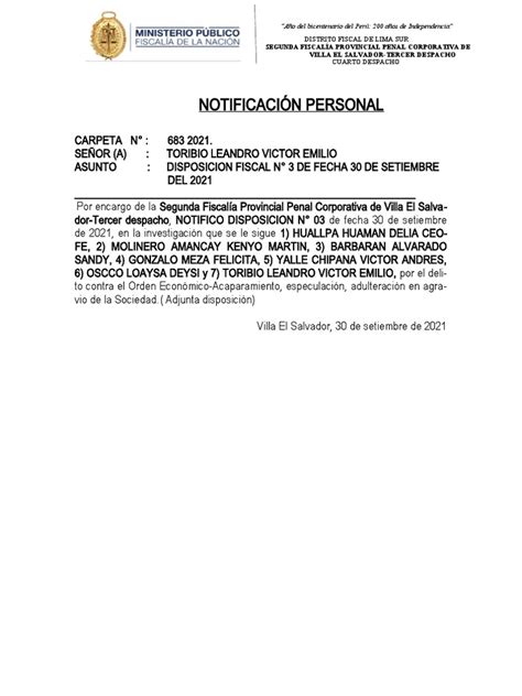 Notificación Modelo Pdf