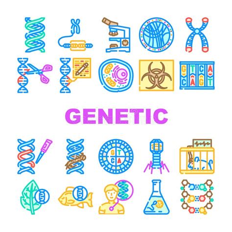 Genetic Engineering Crispr Gene Icons Set Vector Stock Illustration