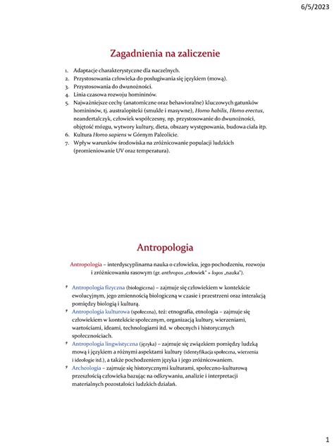 Wprowadzenie Do Antropologii Materialy 1 Adaptacje