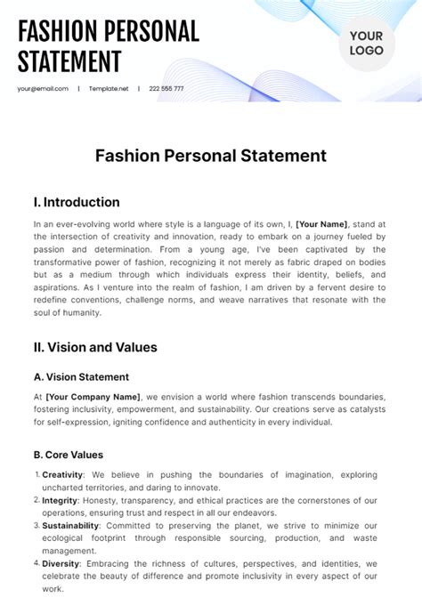 Free Fashion Personal Statement Template To Edit Online