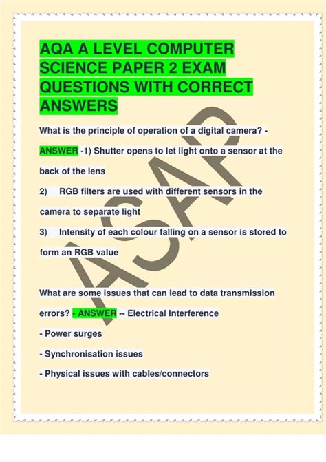 Aqa A Level Computer Science Paper 2 Exam Questions With Correct