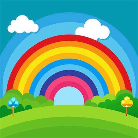 A Rainbow With Trees And A Rainbow In The Sky Premium Ai Generated Vector
