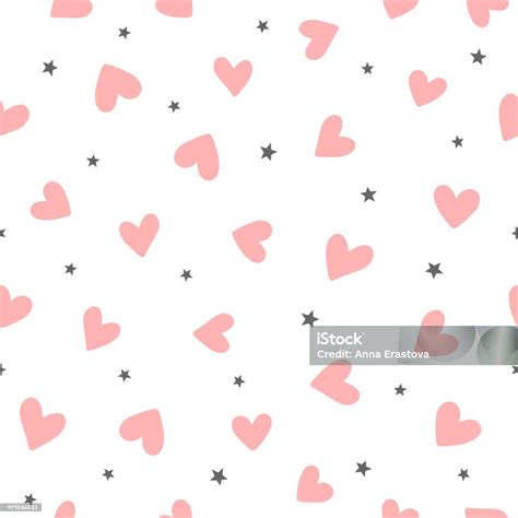 Repeating Hearts And Stars Drawn By Hand Cute Romantic Seamless Pattern Endless Girly Print