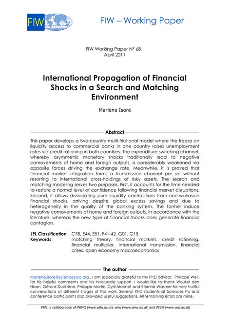 Pdf International Propagation Of Financial Shocks In A Search And Matching Environment