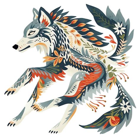 Clipart Flat Wolf Jumping In The Style Of Rifle Pap Premium Ai