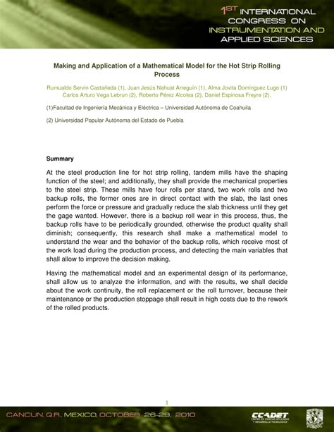 Pdf Mathematical Modelling Of Roll Wear In A Tandem Mill Hot Strip Rolling Process