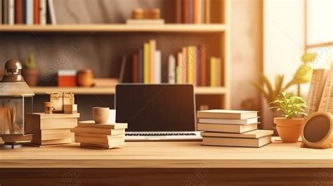 노트북과 문구류가 포함된 넓은 목재 학습 테이블 풍부한 복사 공간 배경을 갖춘 학생 작업 공간의 3d 렌더링 나무 책상 배경 작업 3d 배경 사무용 책상 배경 이미지