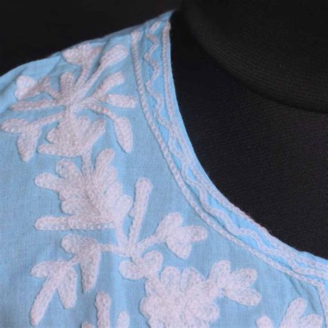 Serene Sky Blue Cotton Short Kashmiri Kurti With Ari Embroidery Gyawun