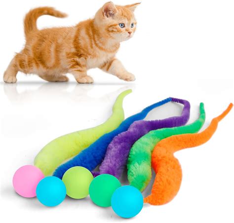 Bouncy Ball With Tail Cat Toys 5 Packs Large Magic Worm With Fluorescent Ball Toy For Cats