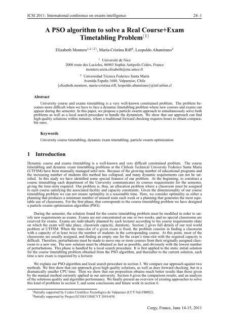 A Pso Algorithm To Solve A Real Courseexam Timetabling Problem