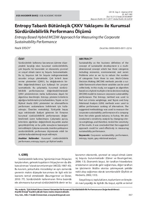 Pdf Entropy Based Hybrid Mcdm Approach For Measuring The Corporate Sustainability Performance