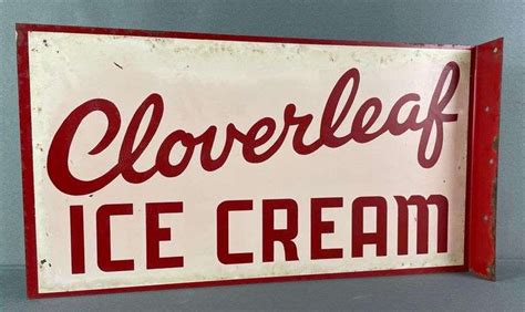 Vintage Cloverleaf Ice Cream Two Sided Flange Advertising Metal Sign