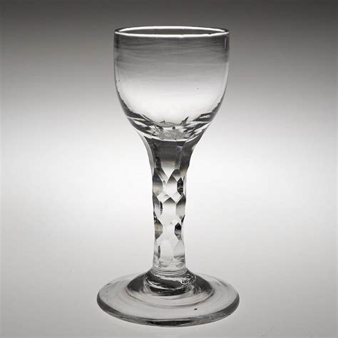 An Antique Facet Cut Stem Wine Glass C1780