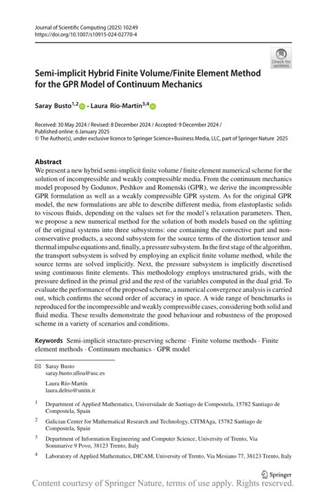 semi implicit hybrid finite volume finite element method for the gpr model of continuum