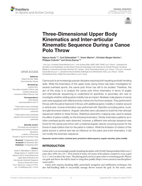Pdf Three Dimensional Upper Body Kinematics And Inter Articular Kinematic Sequence During A