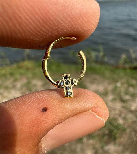 Black Diamond Corss Daith Septum Tribal Clicker Nose Piercing Diamond