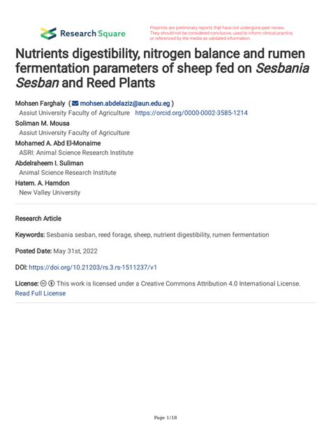 Pdf Nutrients Digestibility Nitrogen Balance And Rumen Fermentation Parameters Of Sheep Fed