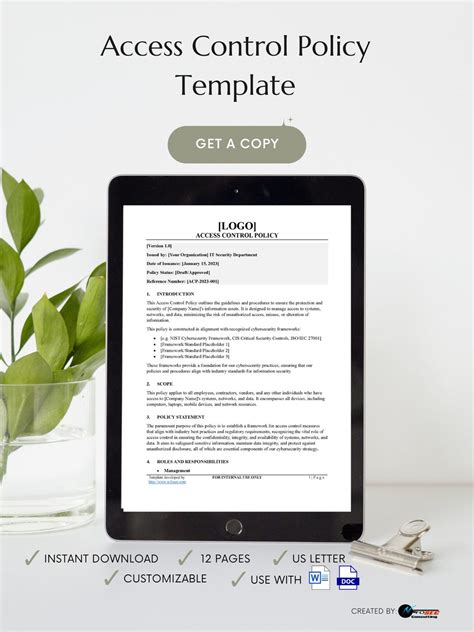 Cybersecurity Access Control Policy Template Developed With Nist Guidelines Etsy