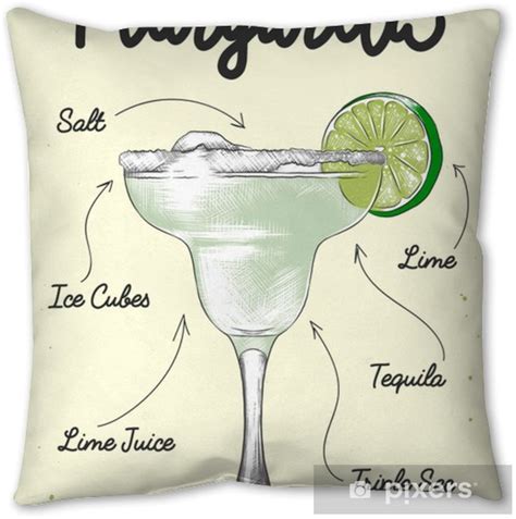 Pillow Cover Vector Engraved Style Margarita Alcoholic Cocktail