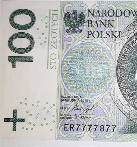 Banknot 100 PLN o numerze seryjnym ER7777877 Łódź Kup teraz na