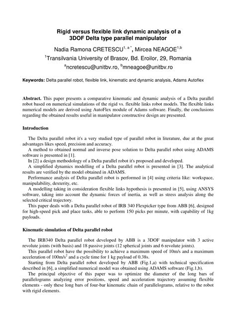 pdf rigid versus flexible link dynamic analysis of a 3dof delta type
