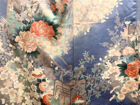 Japanese Furisode Kimono Kyoto Yuzen Silk Kimono Long Etsy