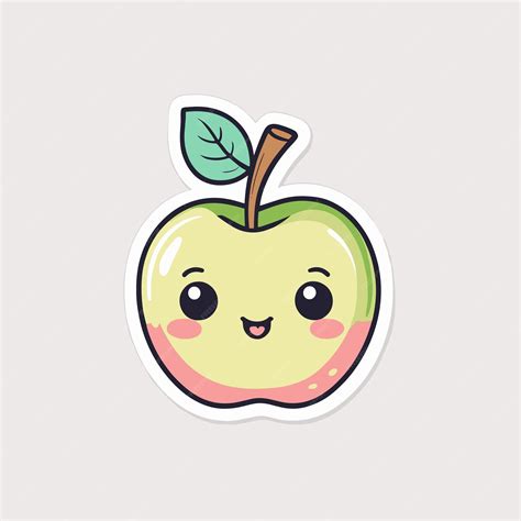귀여운 애플 만화 일러스트레이션 카와이 스티커 디자인 프리미엄 벡터