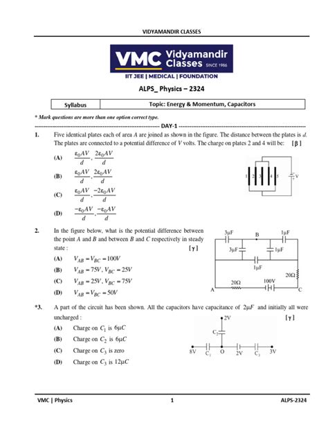 Alps 2324 Physics Assignment Paper Pdf Capacitor Acceleration