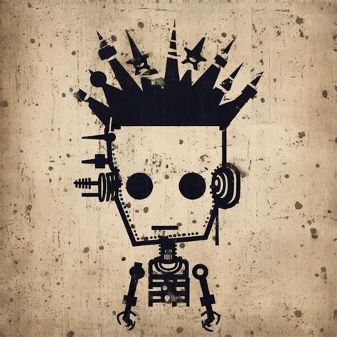Premium Photo Graffiti Art Of A Robot With A Crown And A Bunch Of