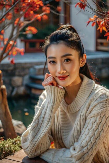 Premium Photo Beautiful Chinese Girl In White Sweater