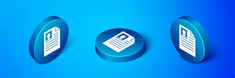 파란색 배경에서 격리된 등색 이력서 아이콘입니다 Cv 응용 프로그램 전문 직원을 검색 인력 분석 이재개됩니다 파란색 원 버튼입니다 벡터 일러스트레이션 3차원 형태에 대한