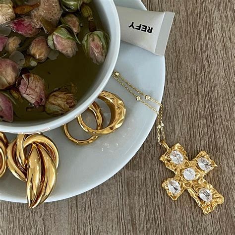 The Gold Melted Beaded Cross Necklace Berna Peci Jewelry