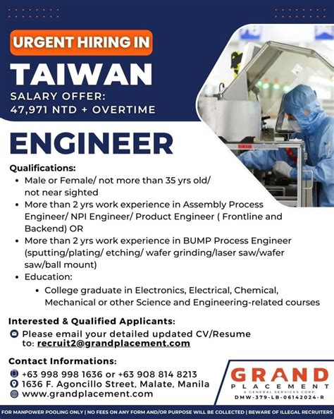 Taiwan Hiring Engineers For Semiconductor Company Apply Online