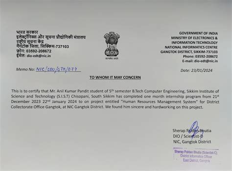 Anil Kumar Pandit On Linkedin Nicgangtok Internshipexperience