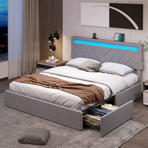 Adorneve Queen Bed Frame With Led Lights Headboard 2 Usb Charging