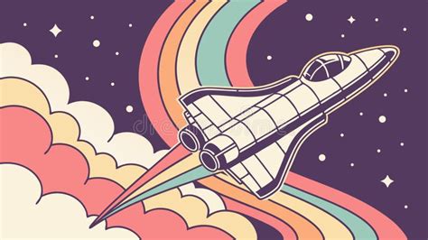 Space Shuttle Launching Retro Clouds Stars Vector Design Generative Ai