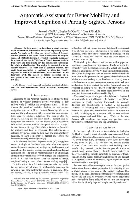 Pdf Automatic Assistant For Better Mobility And Improved Cognition Of Partially Sighted Persons