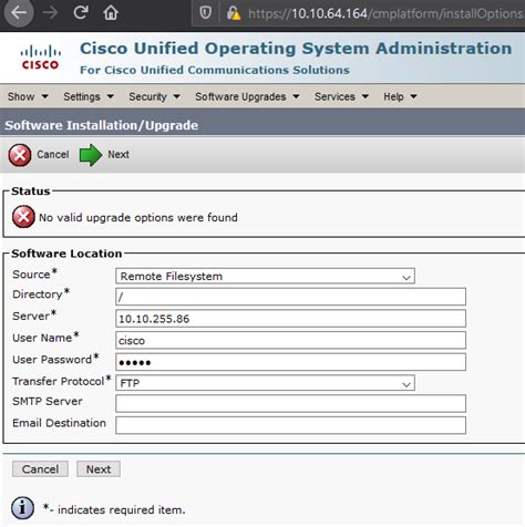 Solved Upgrade Cucm 10 To 11x No Valid Upgrade Options Were Found
